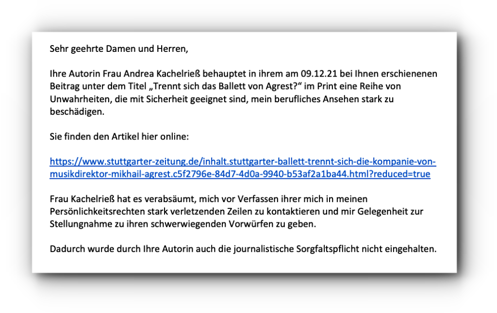 Stuttgarter Ballett - Zeitung - Andrea Kachelrieß - Mikhail Agrest